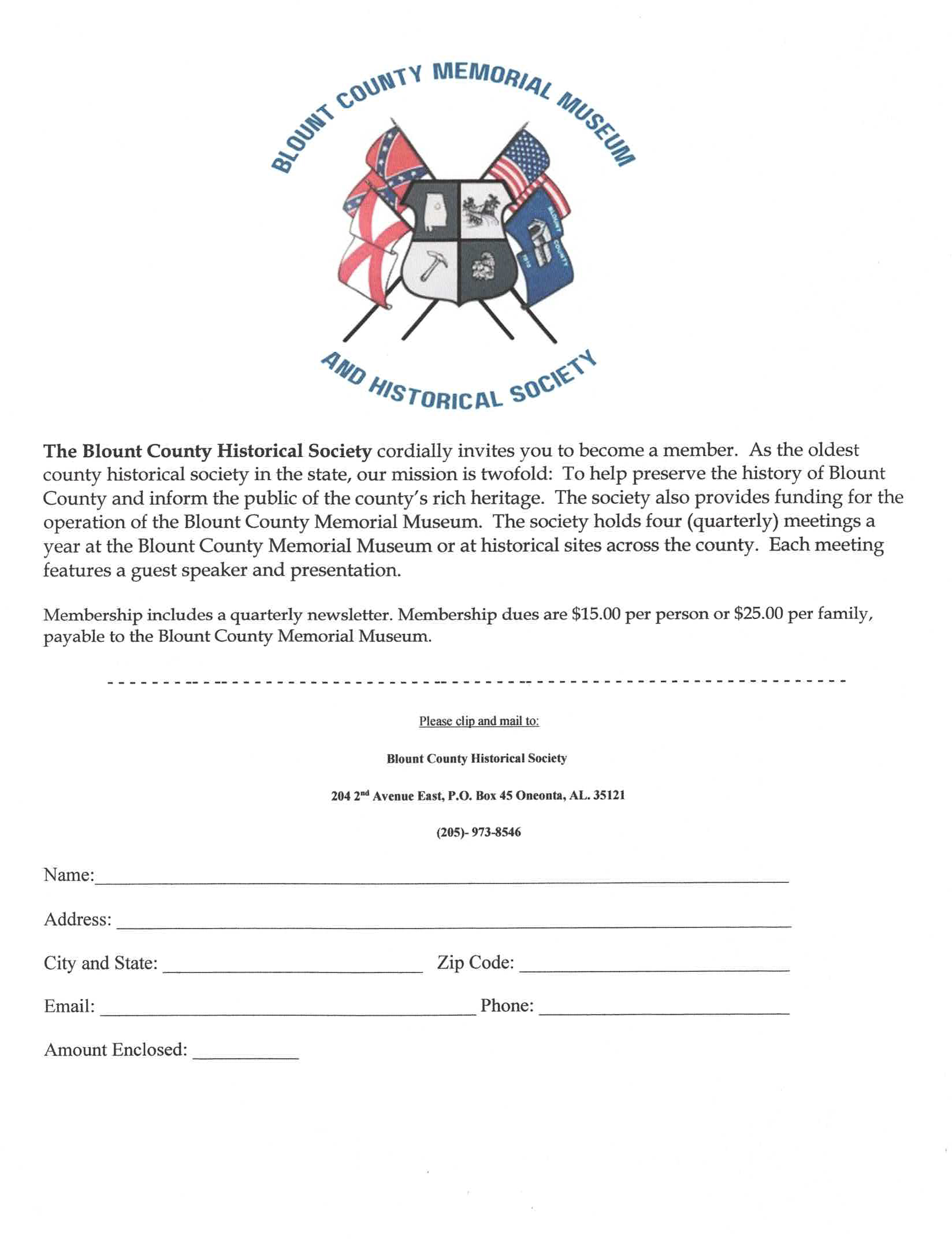Membership Form – BLOUNT COUNTY MEMORIAL MUSEUM & HISTORICAL SOCIETY
